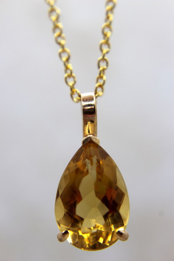 Pear Shaped Citrine in 14k Yellow Gold Pendant | Etsy
