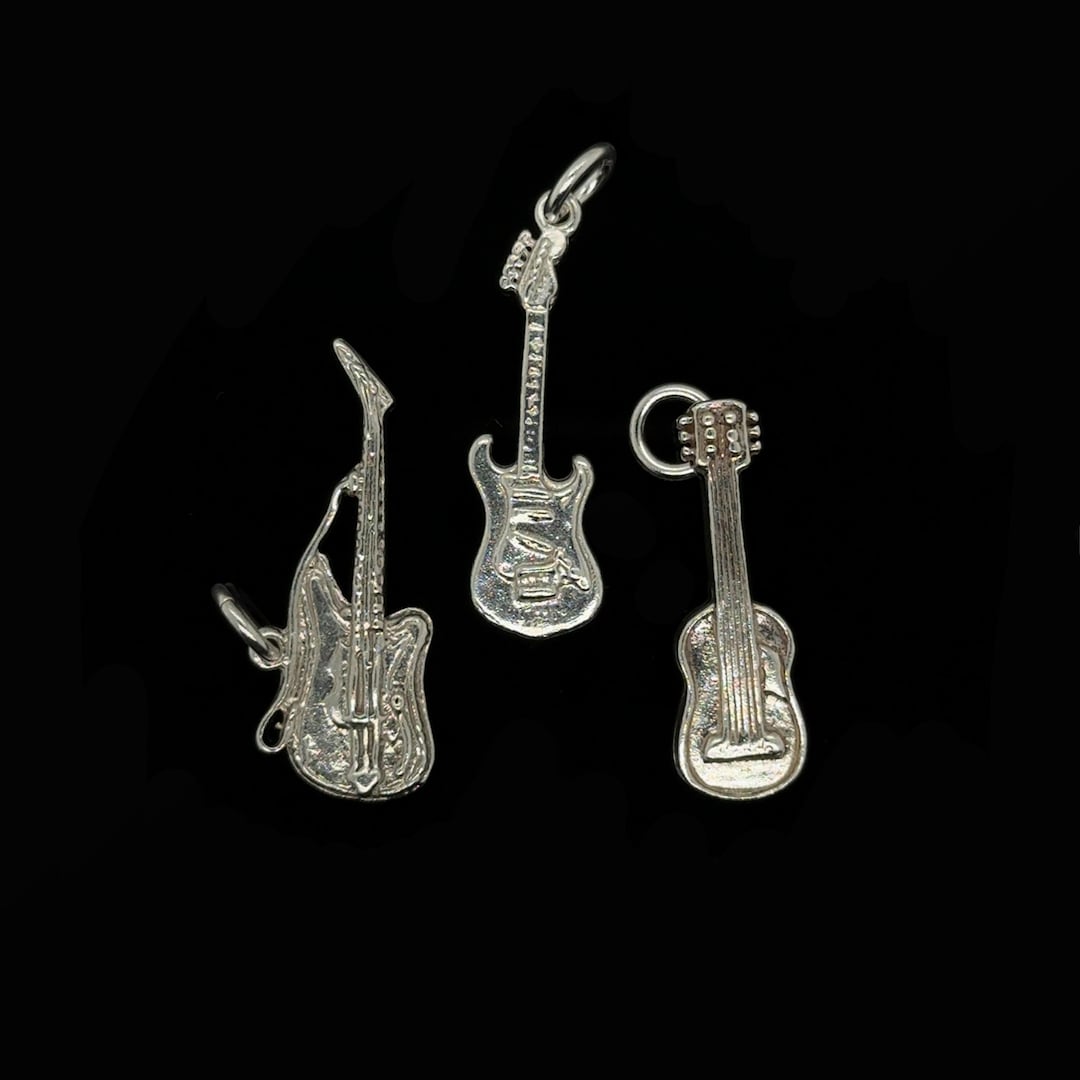 Guitar Charms - Electric & Acoustic Guitar, Silver - Etsy