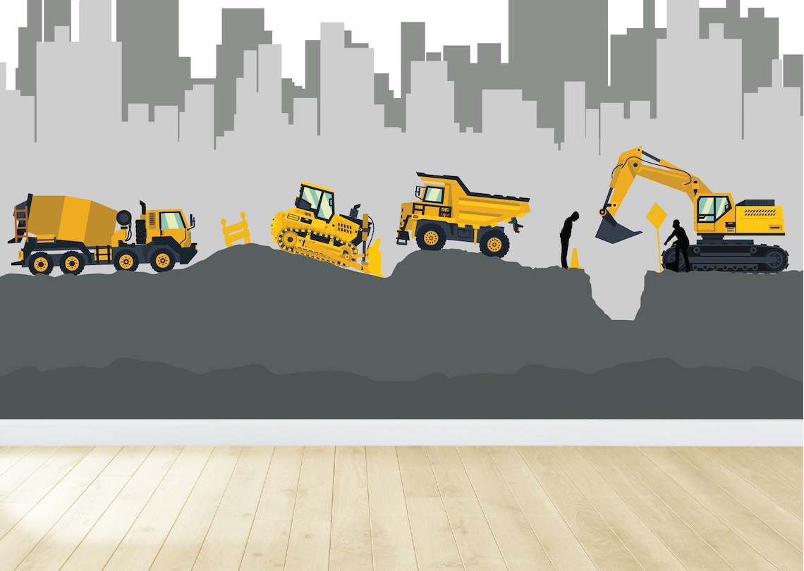 Digger Trucks Mural Removable Wall Decal Large Wall Mural - Etsy