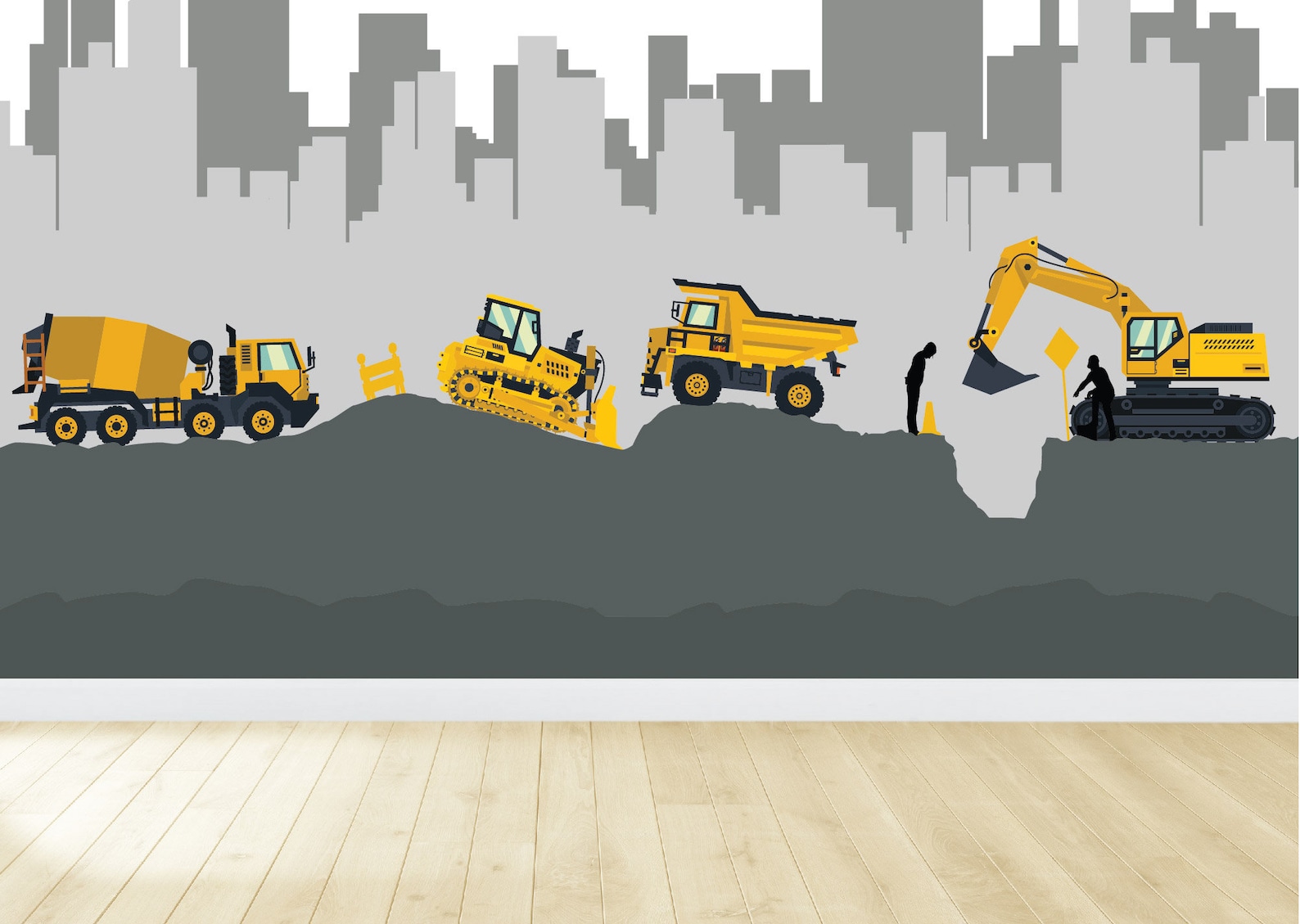 Digger Trucks Mural Removable Wall Decal Large Wall Mural - Etsy