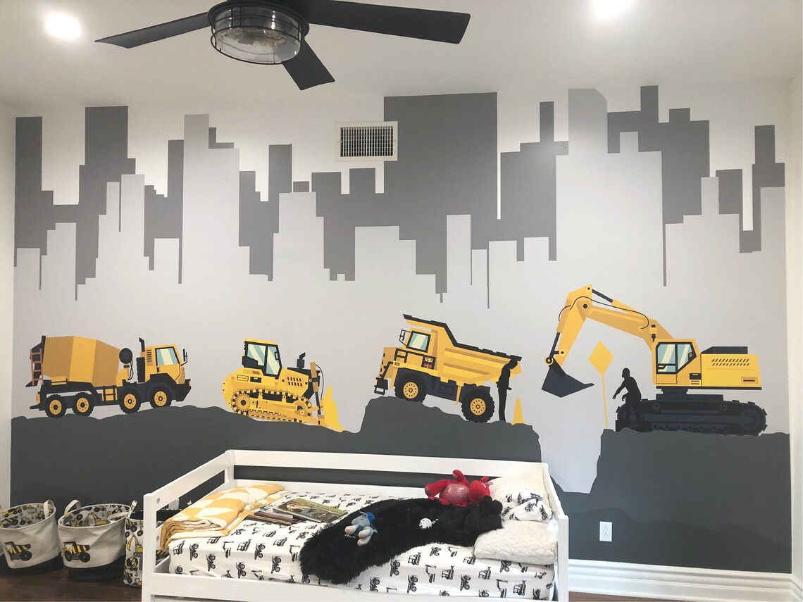 Digger Trucks Mural Removable Wall Decal Large Wall Mural - Etsy