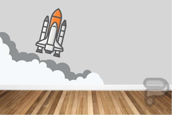 Space Wall Decal / Spaceship Wall Mural / Kids Wall Decor / | Etsy