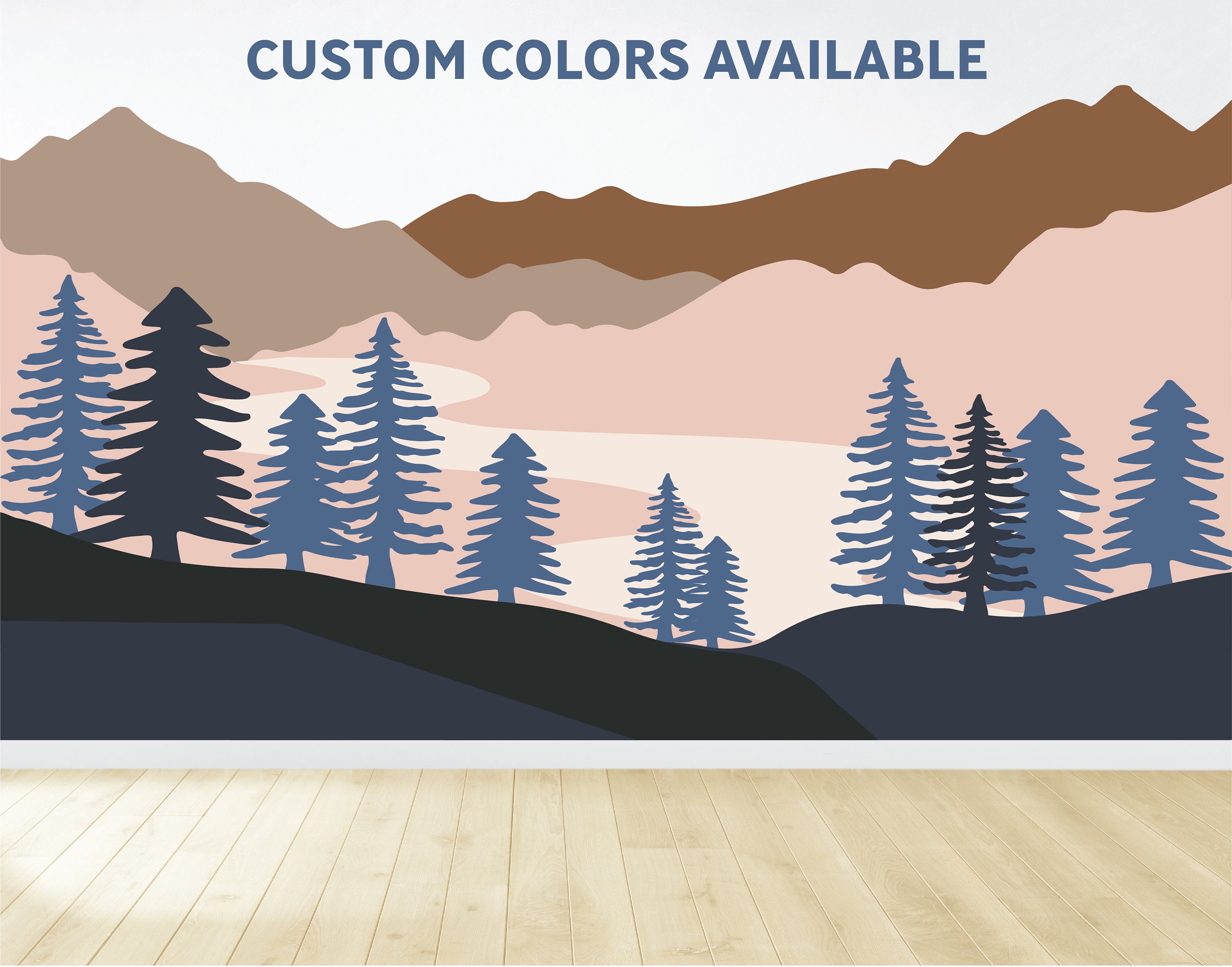 Boho Mountain Decal / Mountain Wall Mural / Forest Wall Decal - Etsy