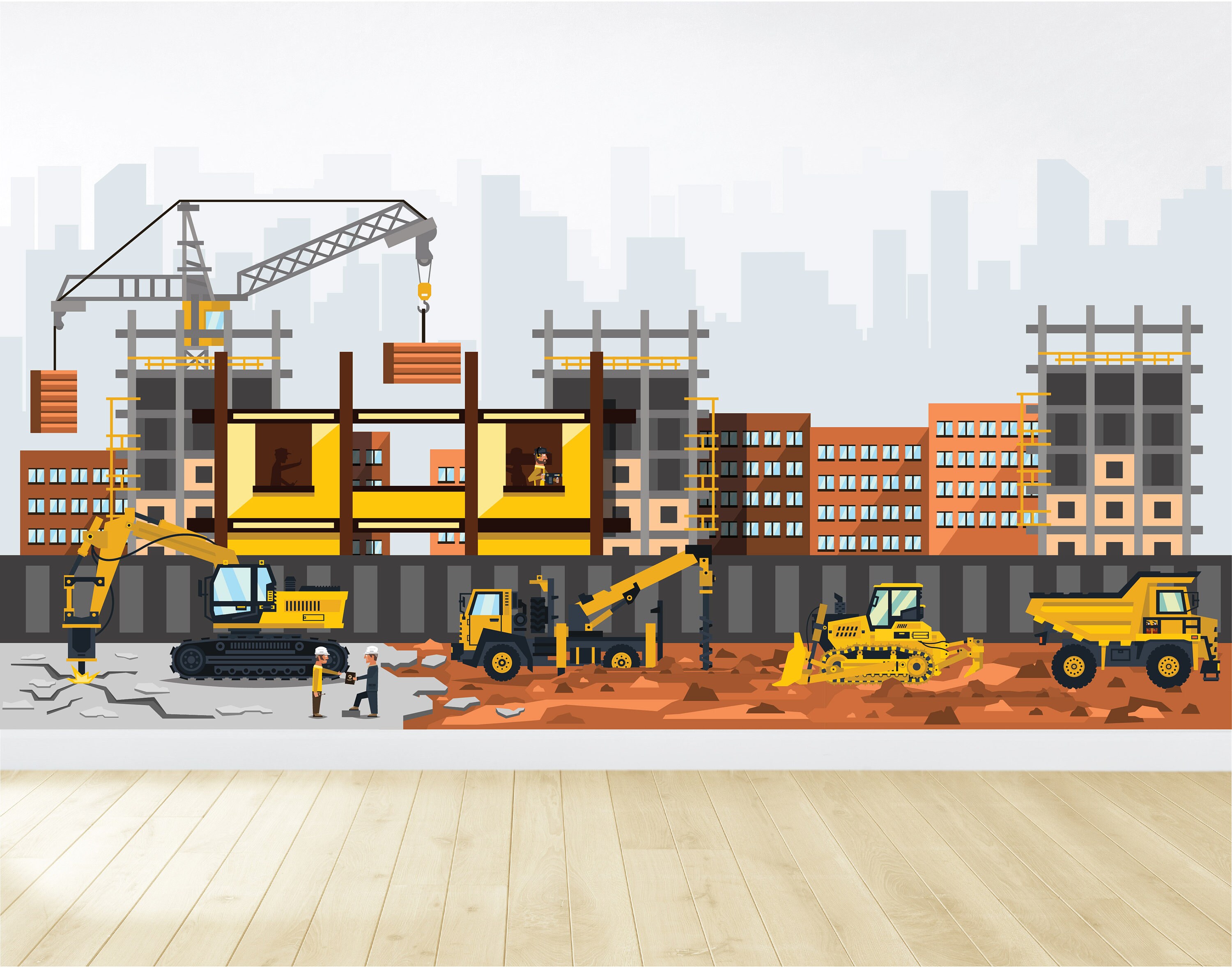 Construction Equipment Mural Removable Wall Decal Large - Etsy