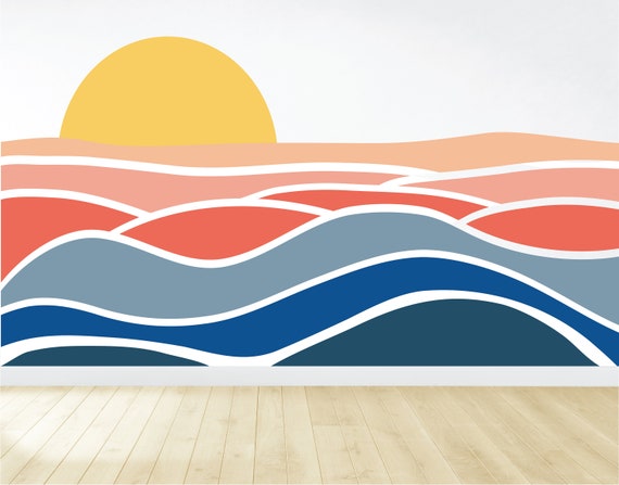 Wave Wall Decal / Wave Wall Mural / Wave Wallpaper / Nautical | Etsy