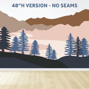 Boho Mountain Decal / Mountain Wall Mural / Forest Wall Decal / Boho ...