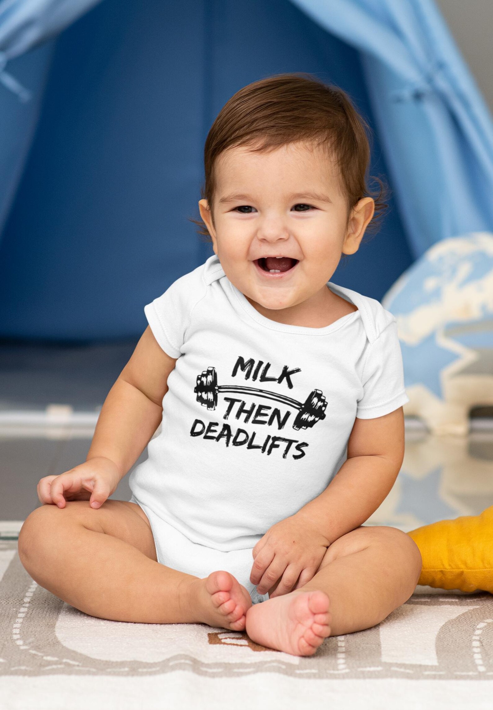 Milk Then Deadlifts Baby Bodysuit – Funny Gym Baby Outfit – Fitness ...