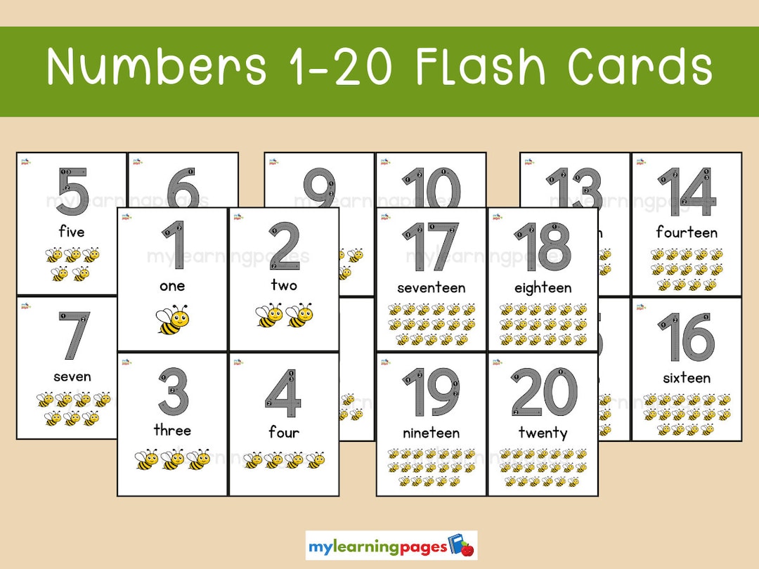 Number Flashcards, Numbers 1-20, Preschool, Homeschool, Printable ...