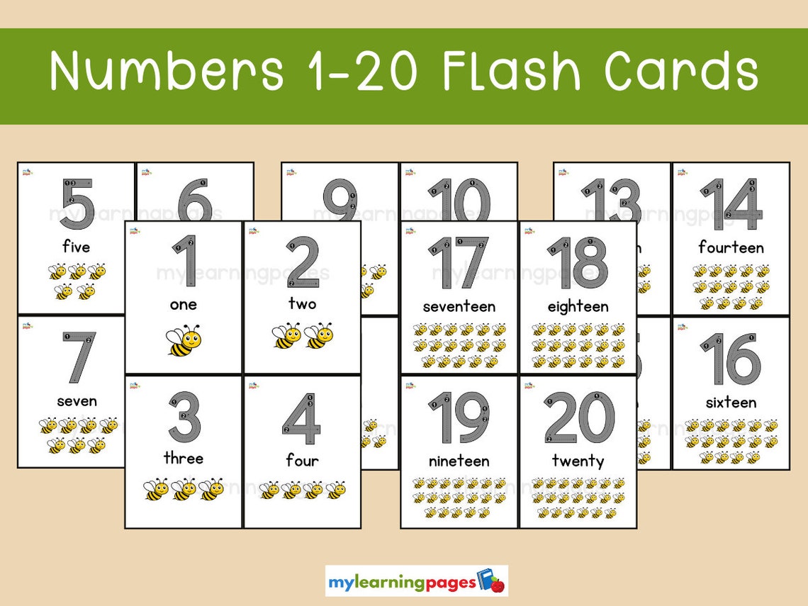 Number Flashcards, Numbers 1-20, Preschool, Homeschool, Printable ...