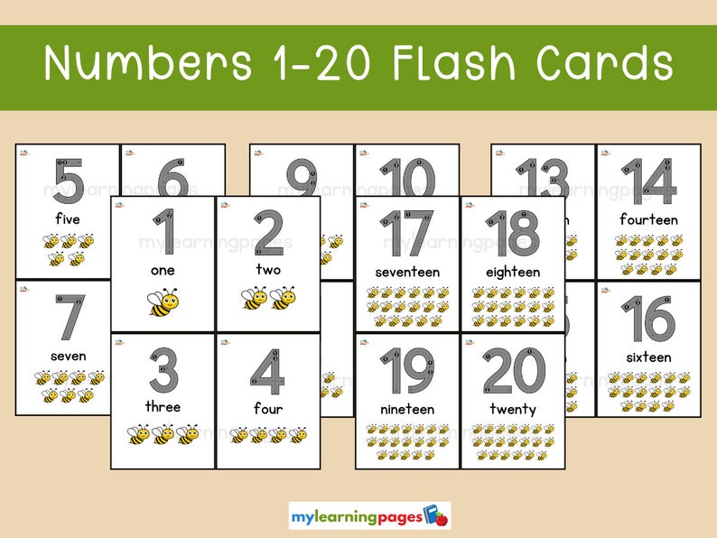 Number Flashcards, Numbers 1-20, Preschool, Homeschool, Printable ...