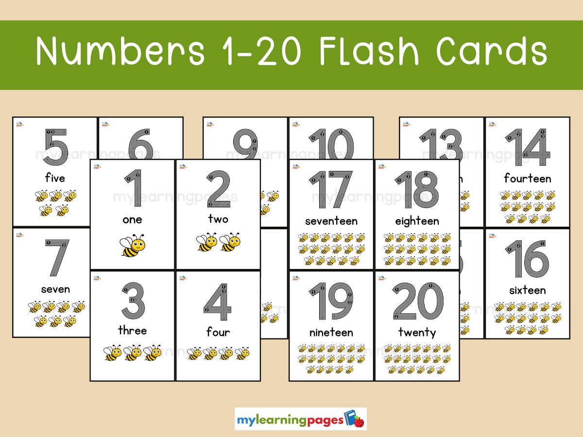 Number Flashcards, Numbers 1-20, Preschool, Homeschool, Printable ...