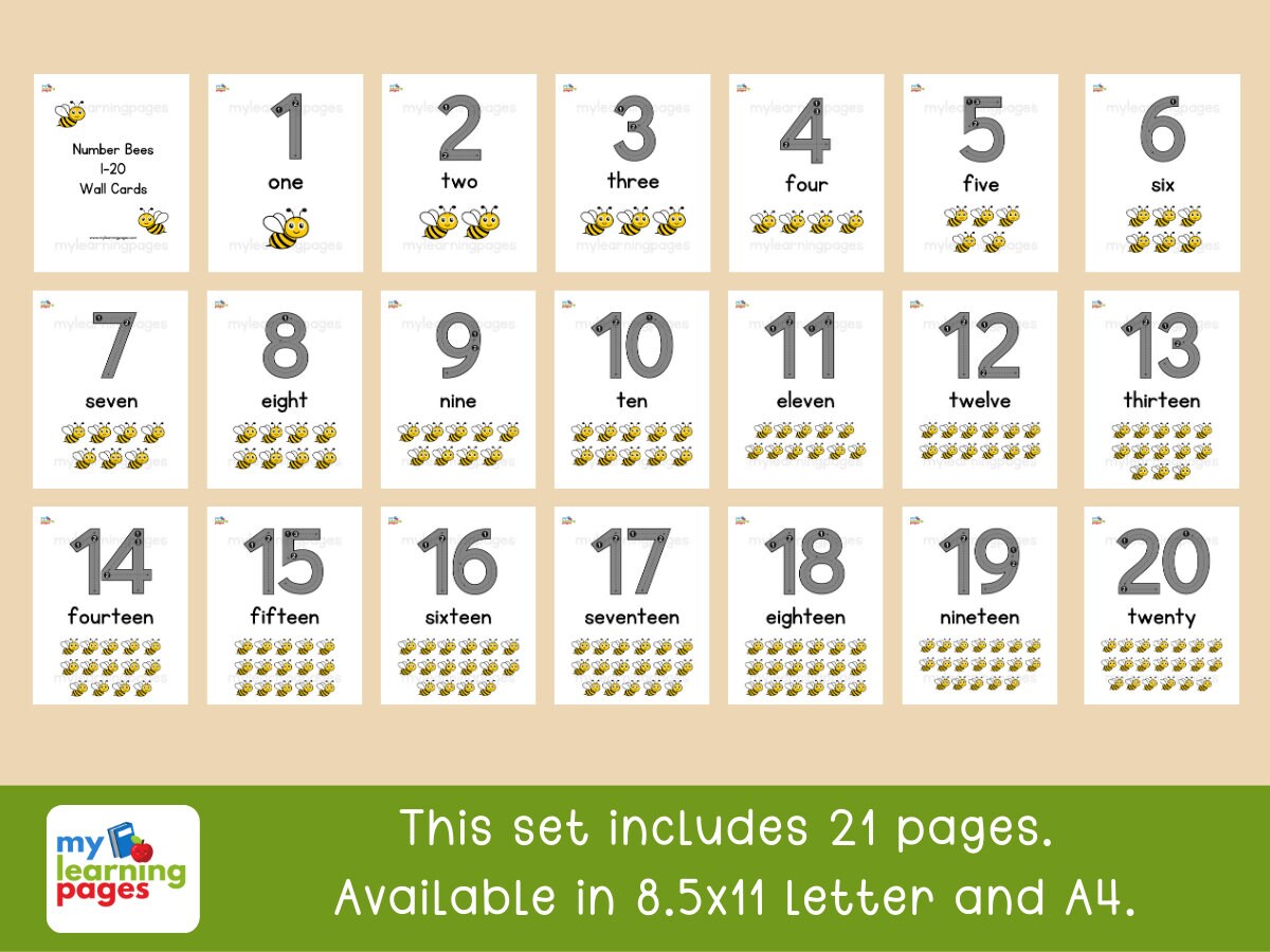 Number Wall Cards, Numbers 1-20, Preschool, Homeschool, Printable ...