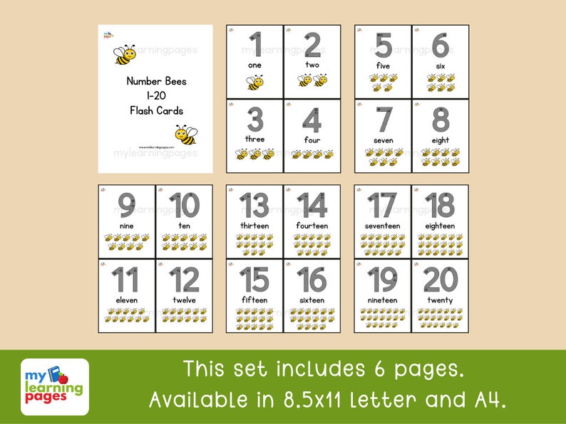 Number Flashcards, Numbers 1-20, Preschool, Homeschool, Printable ...