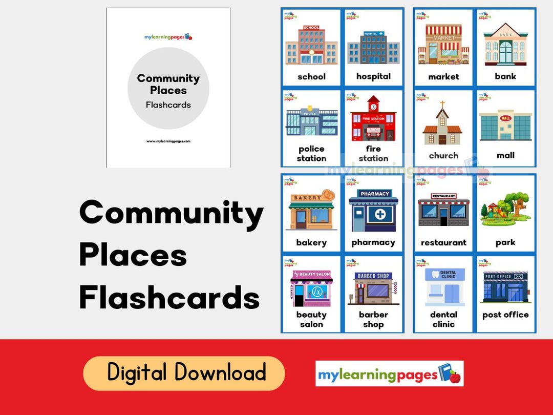 Community Places Flashcards - Preschool Printable - Etsy