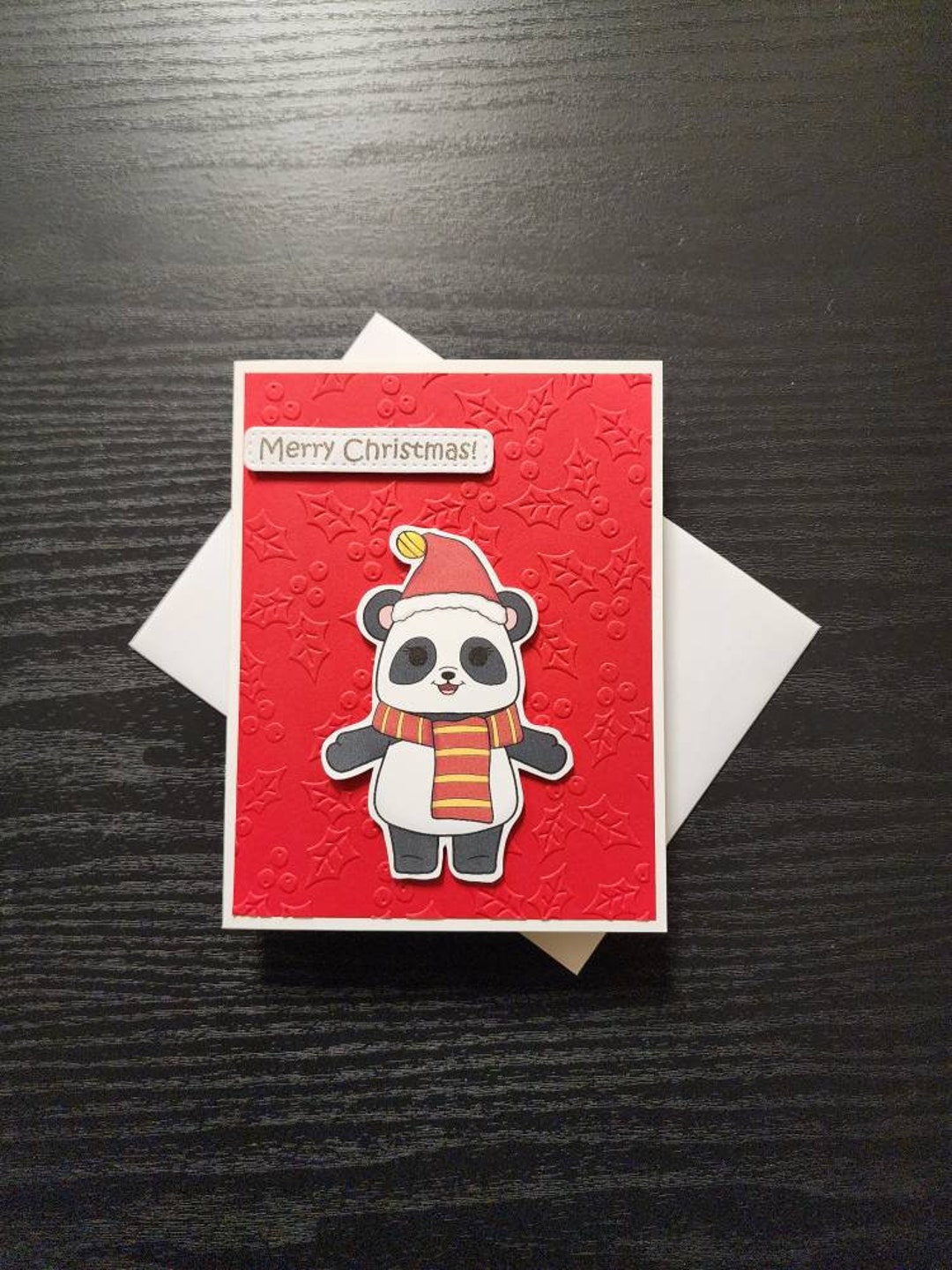 Panda Merry Christmas Card. Panda Wearing Santa Hat Christmas Card ...