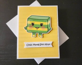 Vietnamese Birthday Card. Steam Layer Cake Card. Vietnamese Happy ...