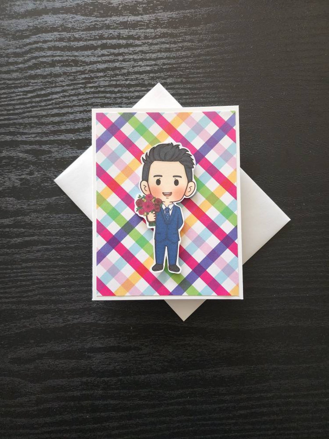 Happy Birthday Card Guy Holding Mums Flowers Birthday Card. - Etsy