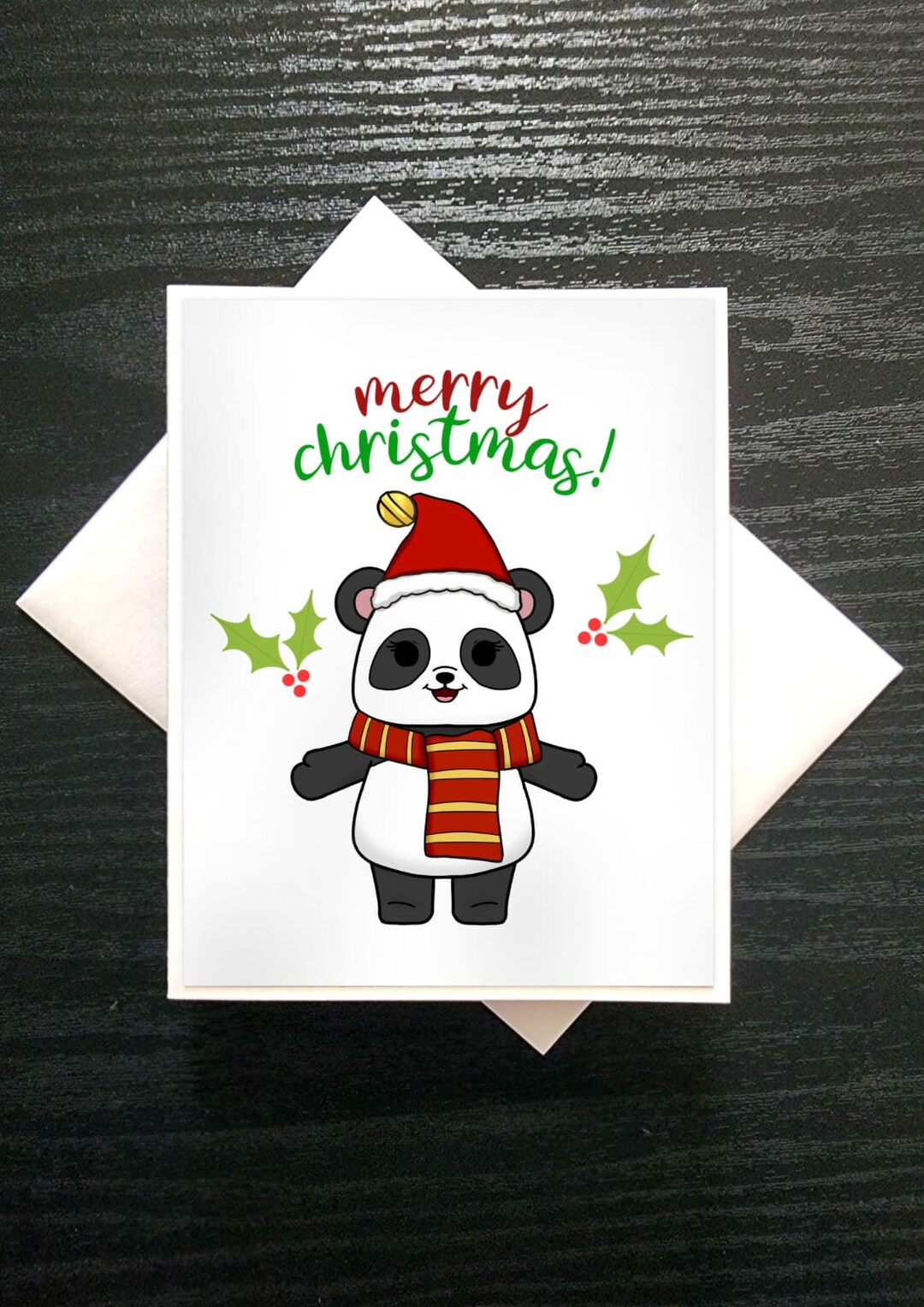 Panda Christmas Card. Panda Xmas Card. Panda Happy Holiday Card. Panda ...