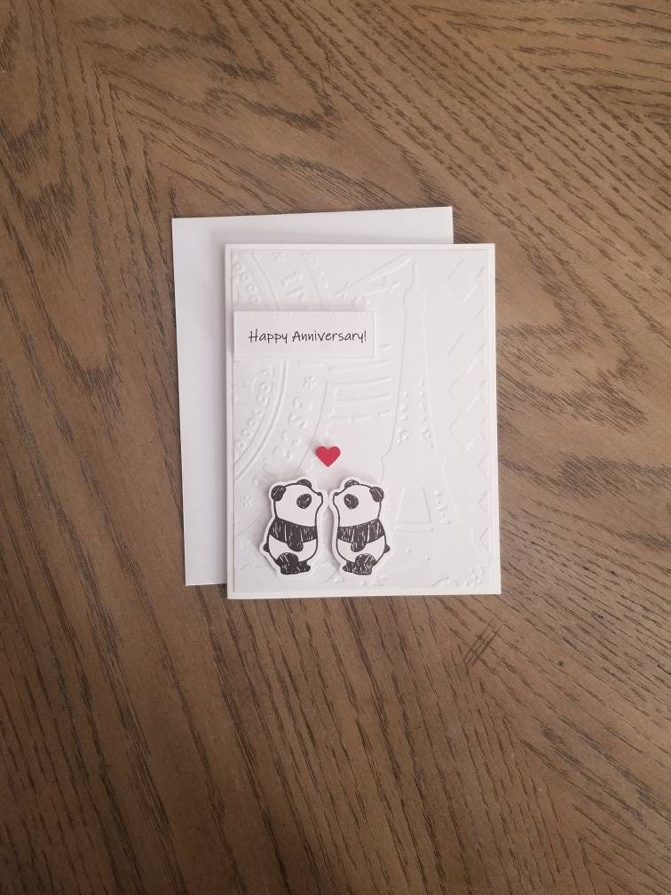 Panda anniversary card. Eiffel Tower with pandas anniversary | Etsy