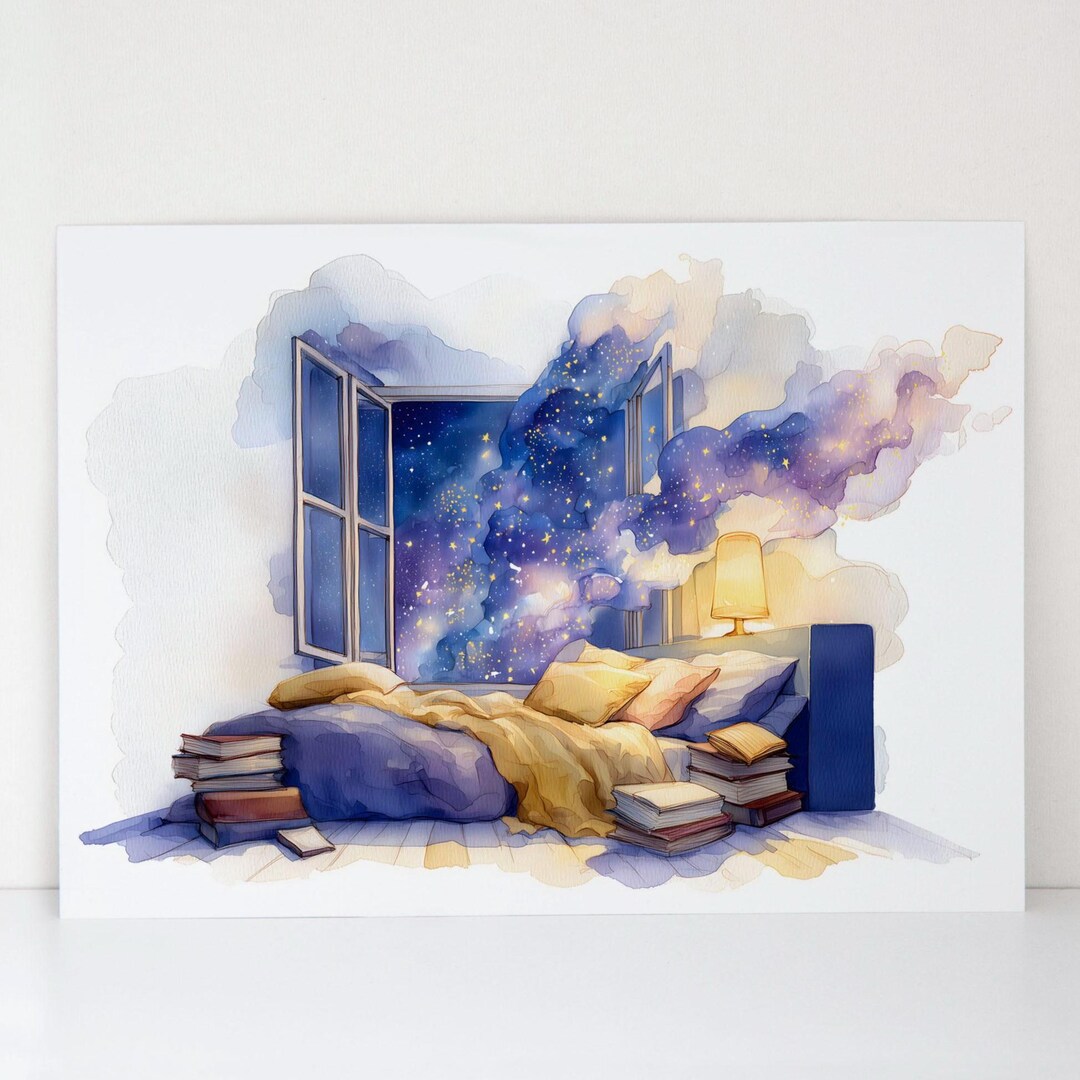 Celestial Note Card Set: Starry Sky Bedroom Scene, Sustainable Cotton ...