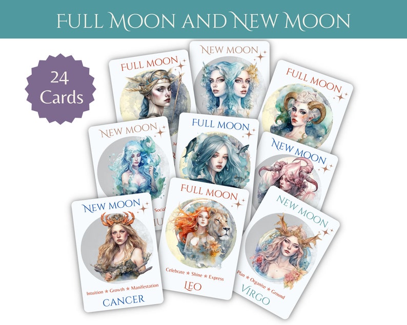 Astrology Goddess Moon Cards Printable Full & New Moon Oracle Deck ...