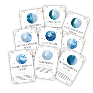 Blue Moon Phase Altar Cards Printable All 9 Lunar Phases, Digital PDF ...