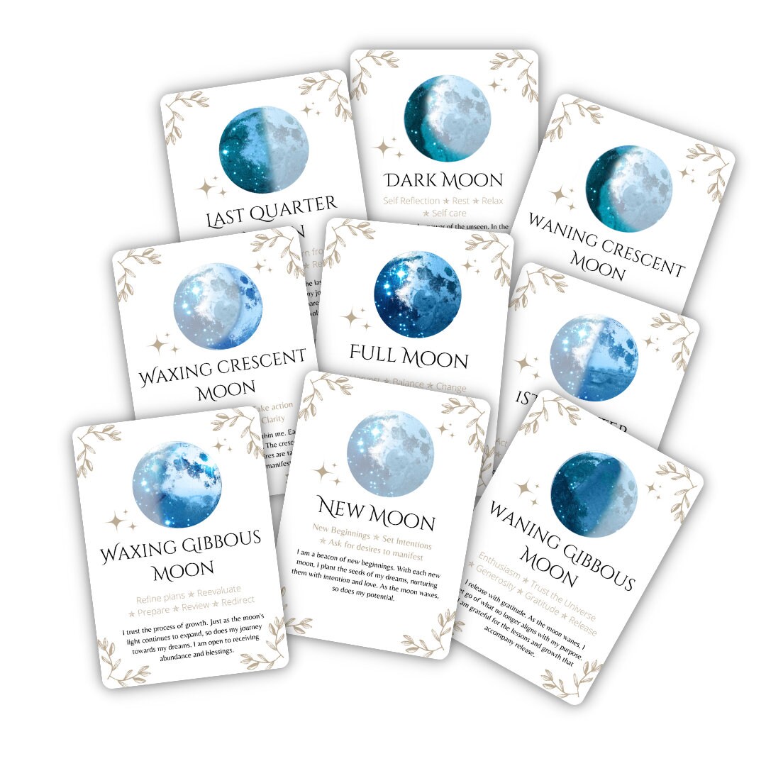 Blue Moon Phase Altar Cards Printable All 9 Lunar Phases, Digital PDF ...