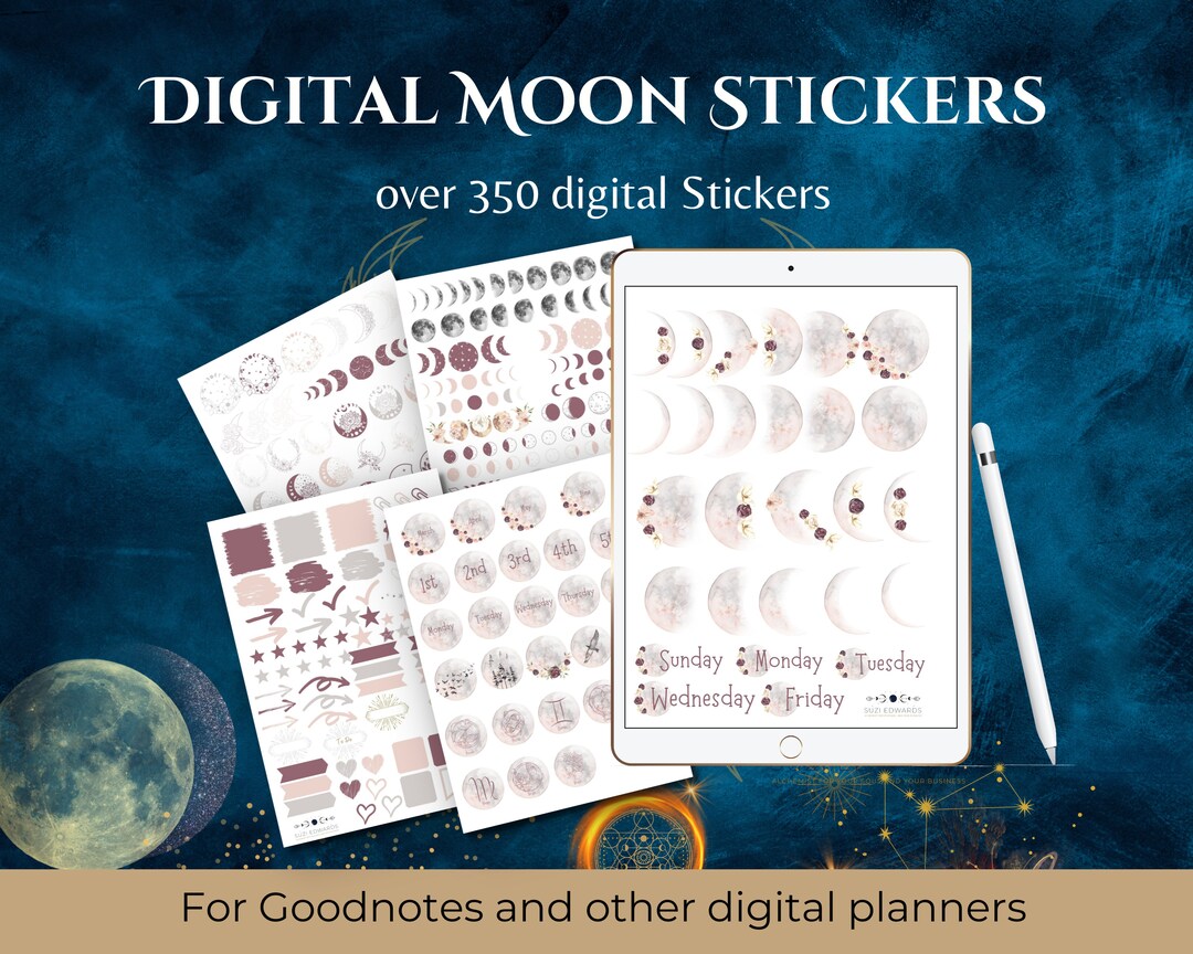Pink Digital Moon Sticker Set for iPad & Tablet Lunar - Etsy