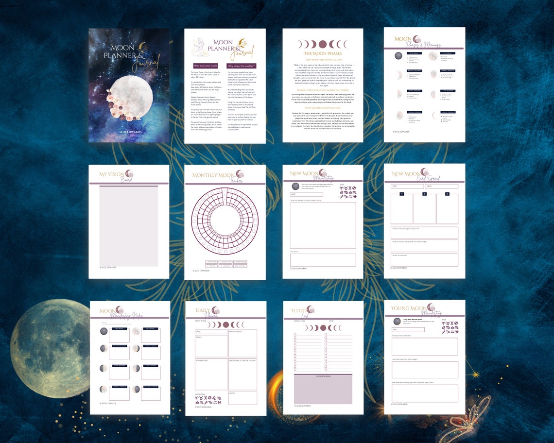 Pink Moon Planner and Journal, Printable and Digital Lunar Journal and ...