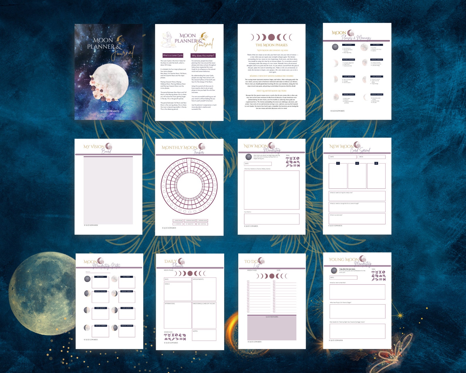 Pink Moon Planner and Journal, Printable and Digital Lunar Journal and ...