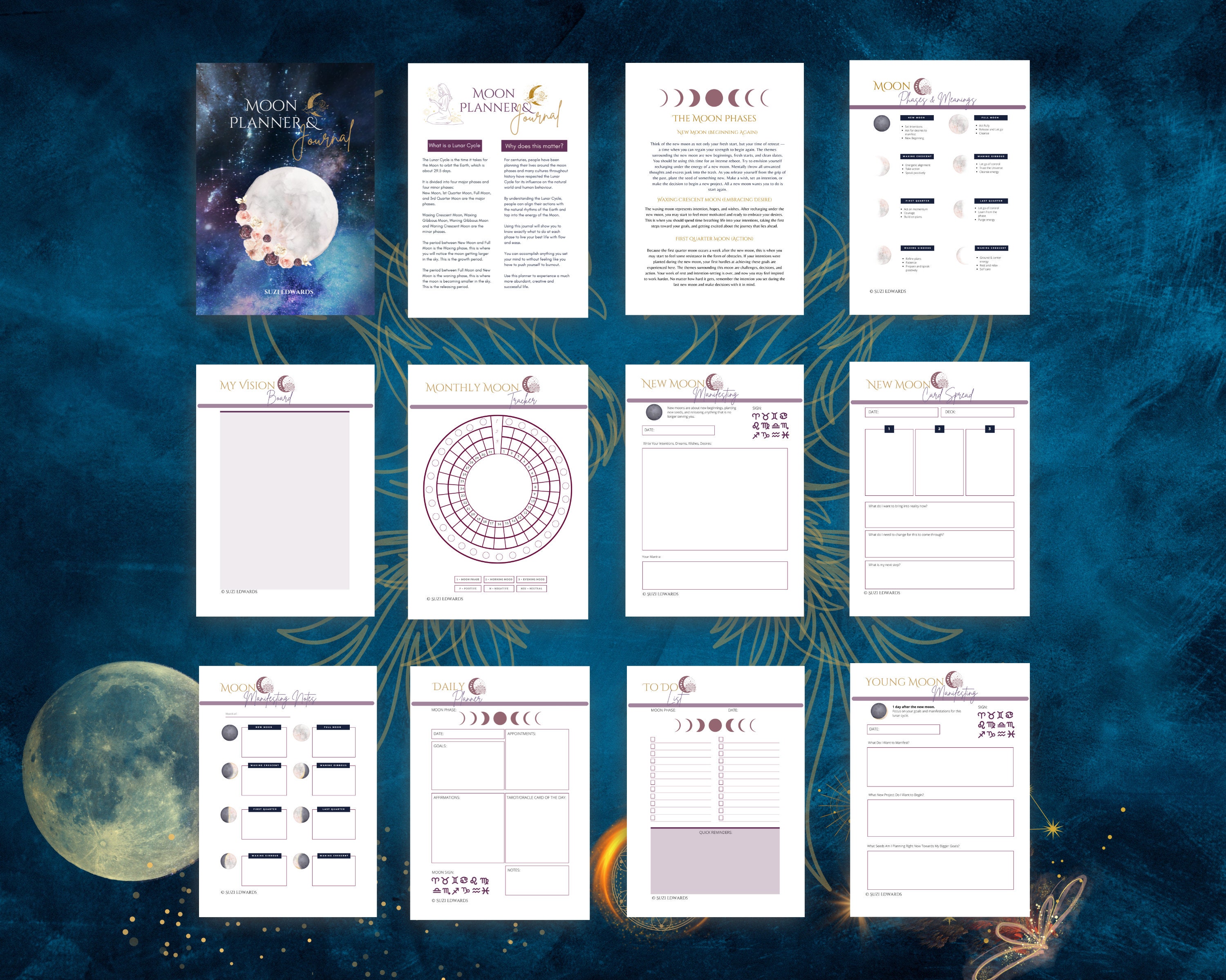 Pink Moon Planner and Journal, Printable and Digital Lunar Journal and ...