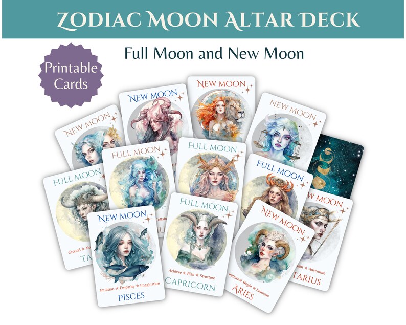 Astrology Goddess Moon Cards Printable Full & New Moon Oracle Deck ...