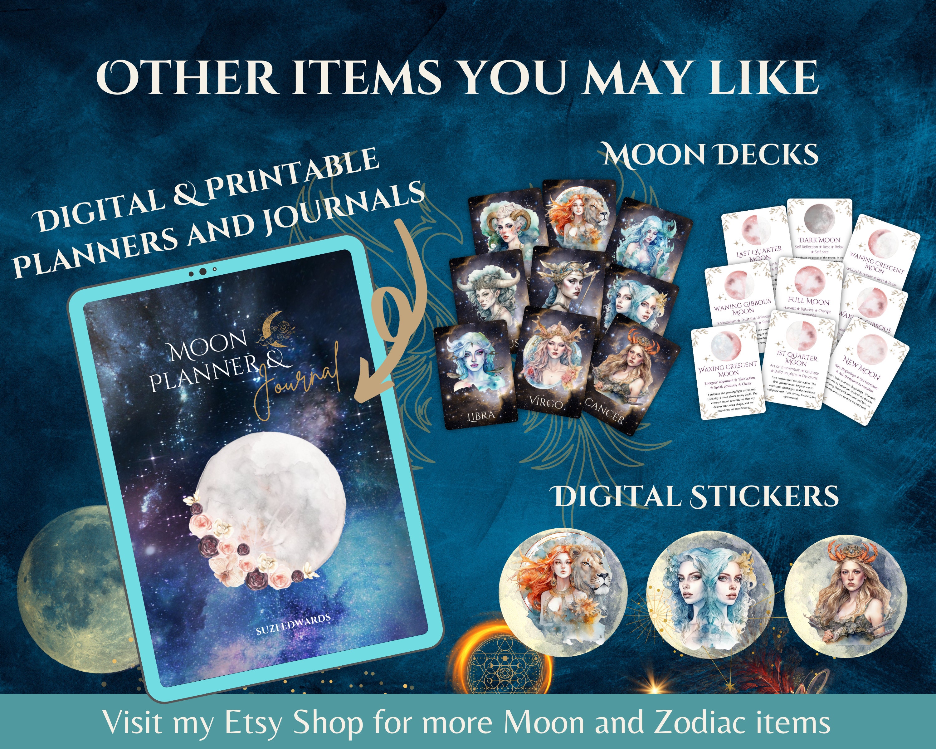 Blue Moon Phase Altar Cards Printable All 9 Lunar Phases, Digital PDF ...