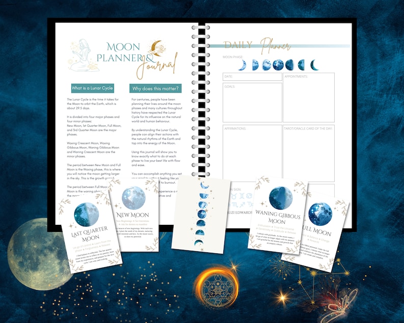 Blue Moon Planner and Journal, Lunar Phase Planner PDF, Digital and ...