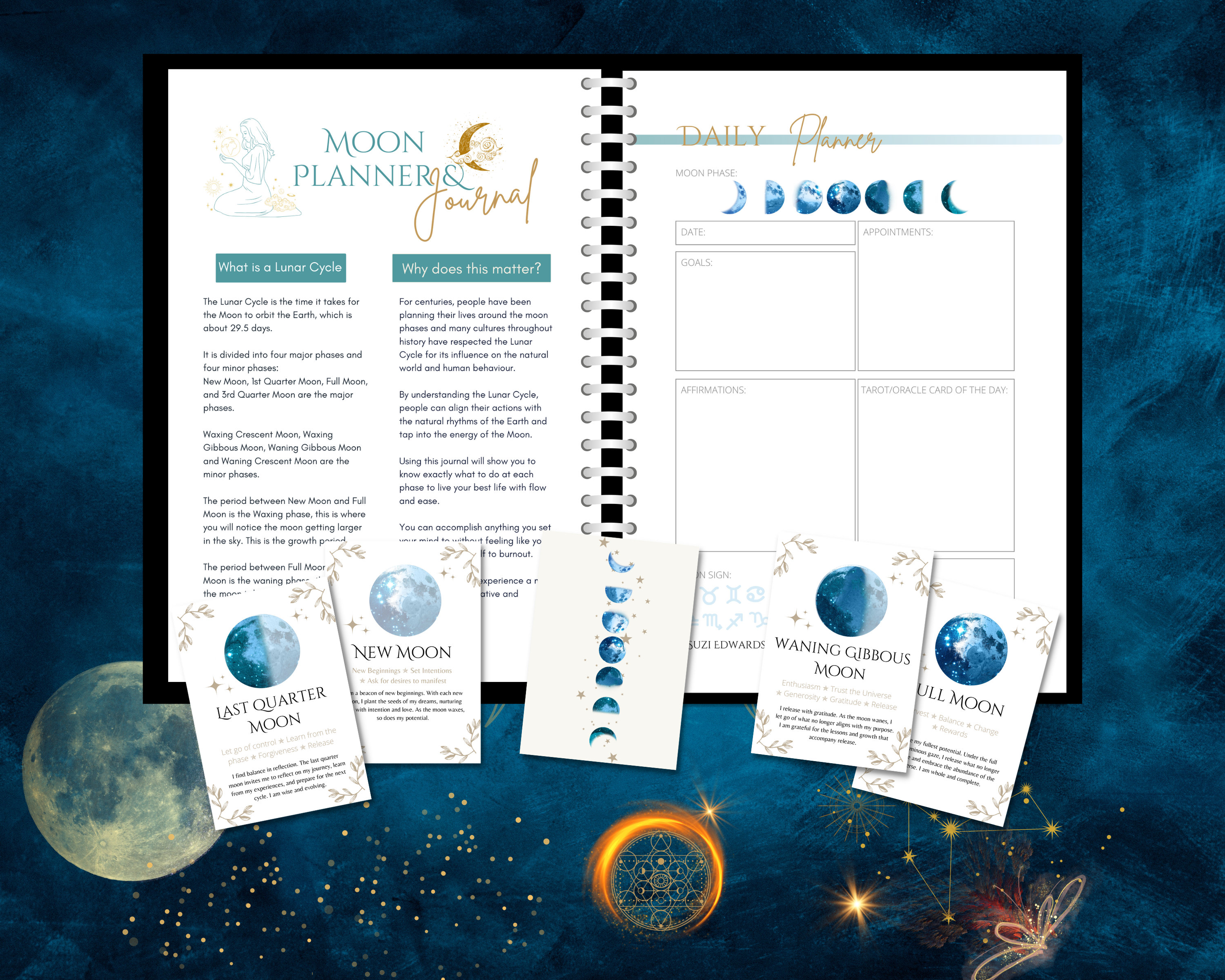 Blue Moon Planner and Journal, Lunar Phase Planner PDF, Digital and ...