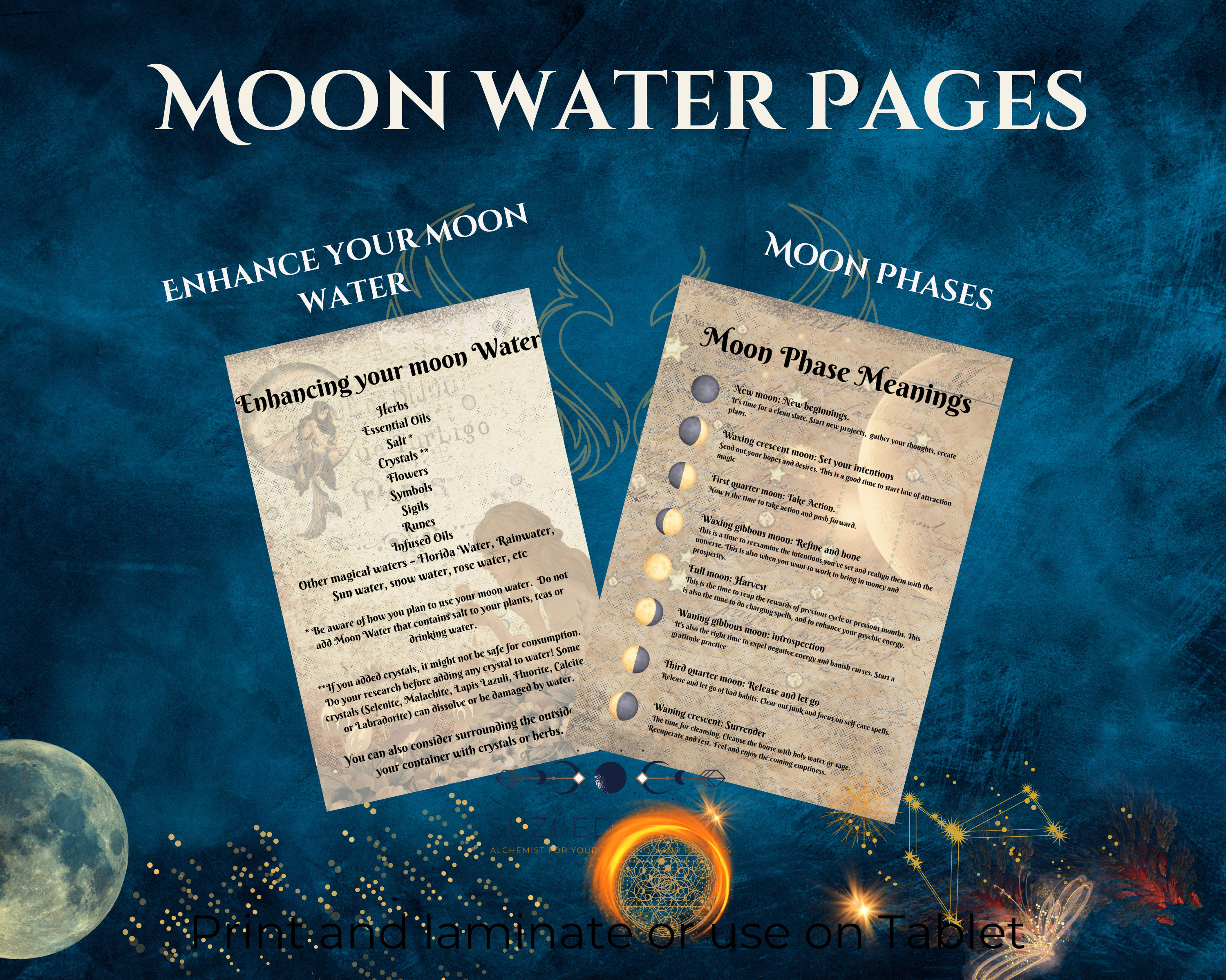 Moon Water Grimoire Pages, Printable and Digital, Book of Shadows, Moon ...