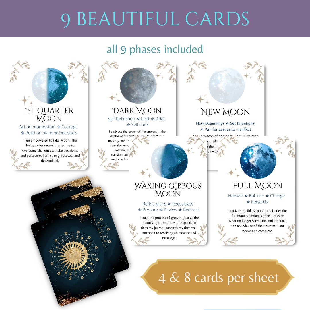 Blue Moon Phase Altar Cards Printable All 9 Lunar Phases, Digital PDF ...