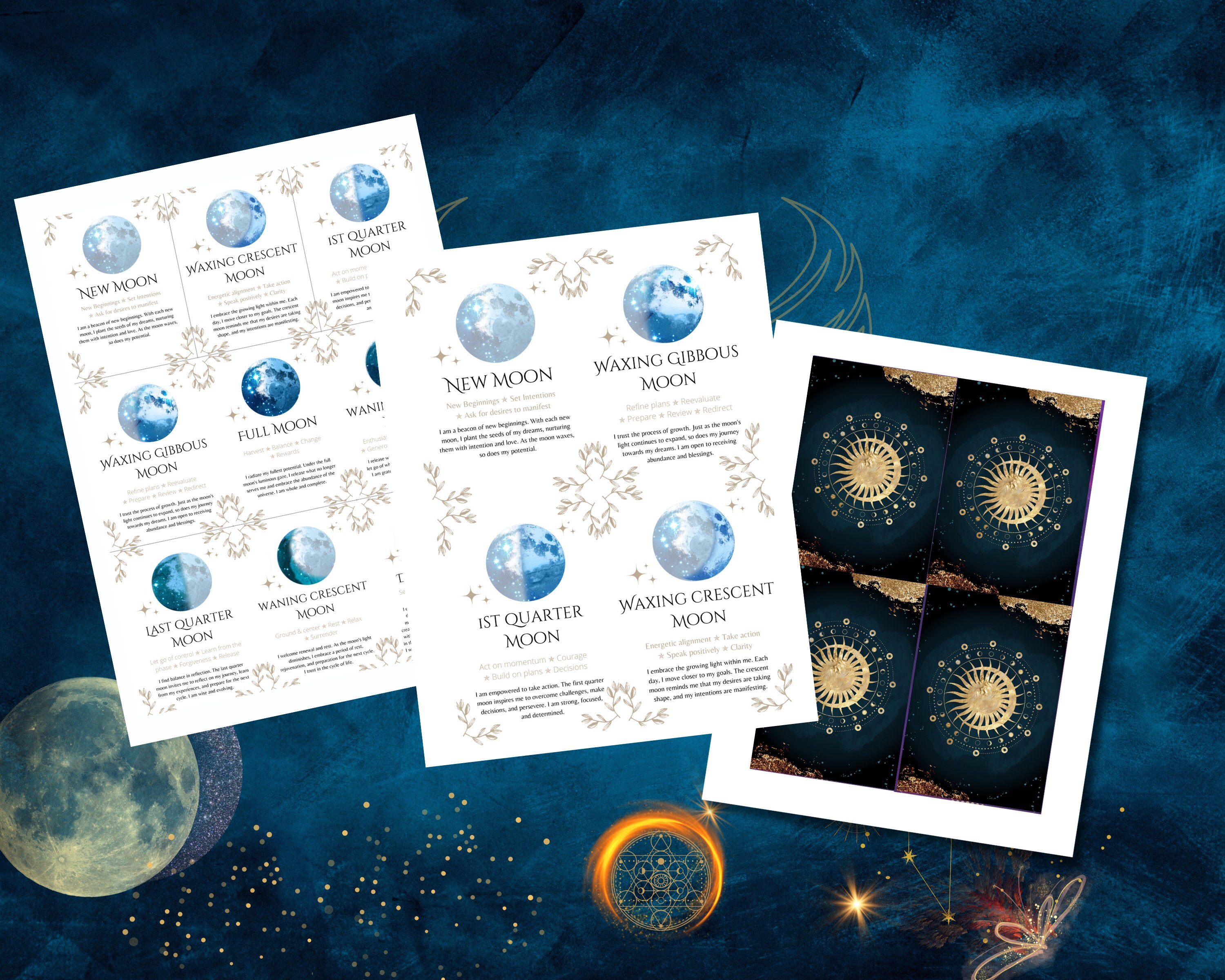 Blue Moon Phase Altar Cards Printable All 9 Lunar Phases, Digital PDF ...