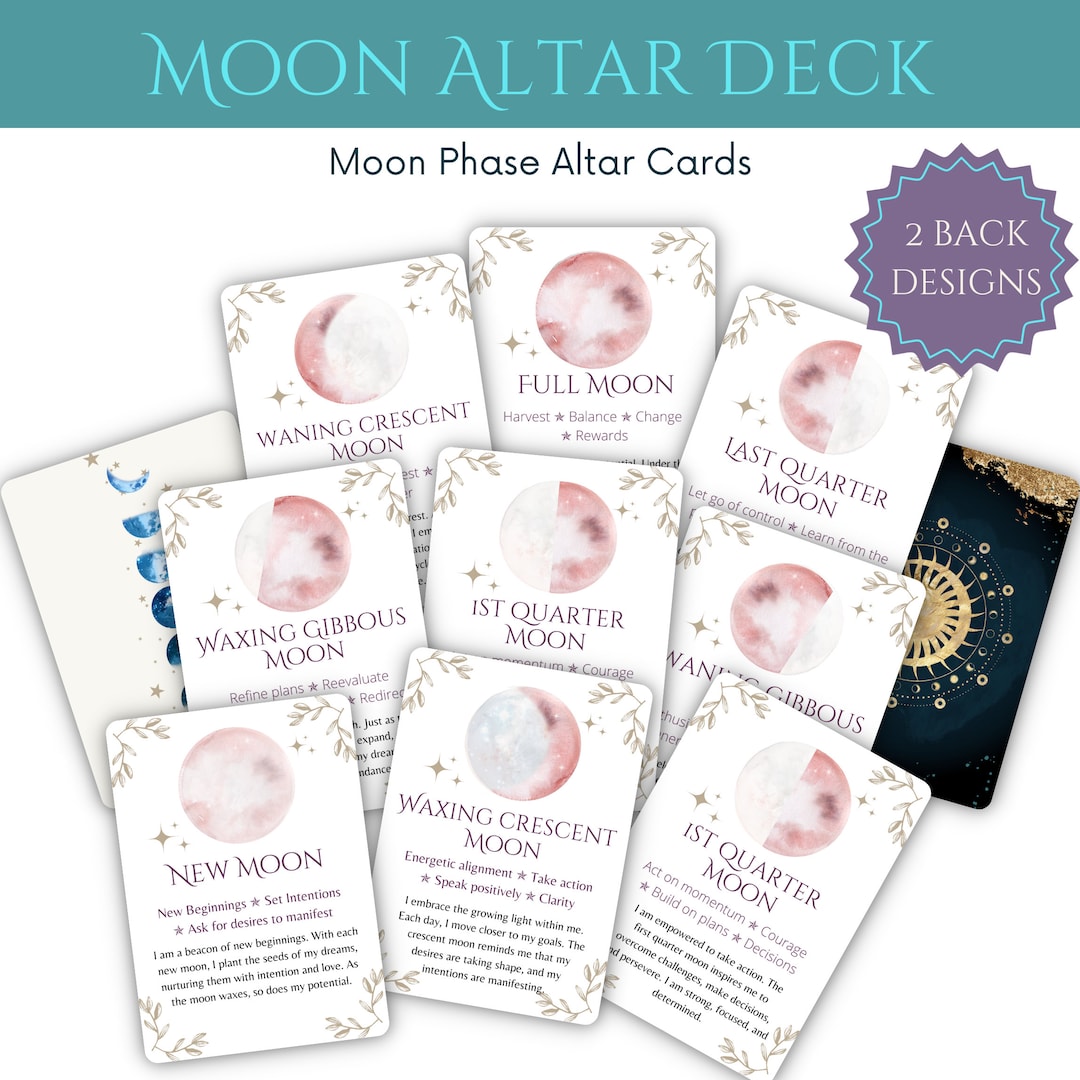 Moon Altar Cards Printable All 9 Moon Phases, Pink Digital PDF, Moon ...