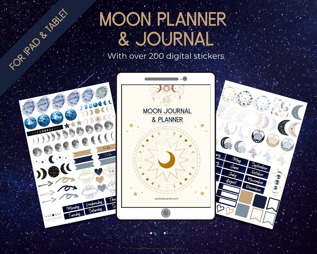 Digital Moon Planner and Journal With Digital Stickers - Etsy
