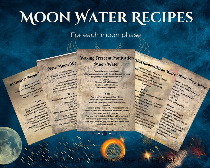 Moon Water Grimoire Pages, Printable and Digital, Book of Shadows, Moon Grimoire Pages, Moon ...