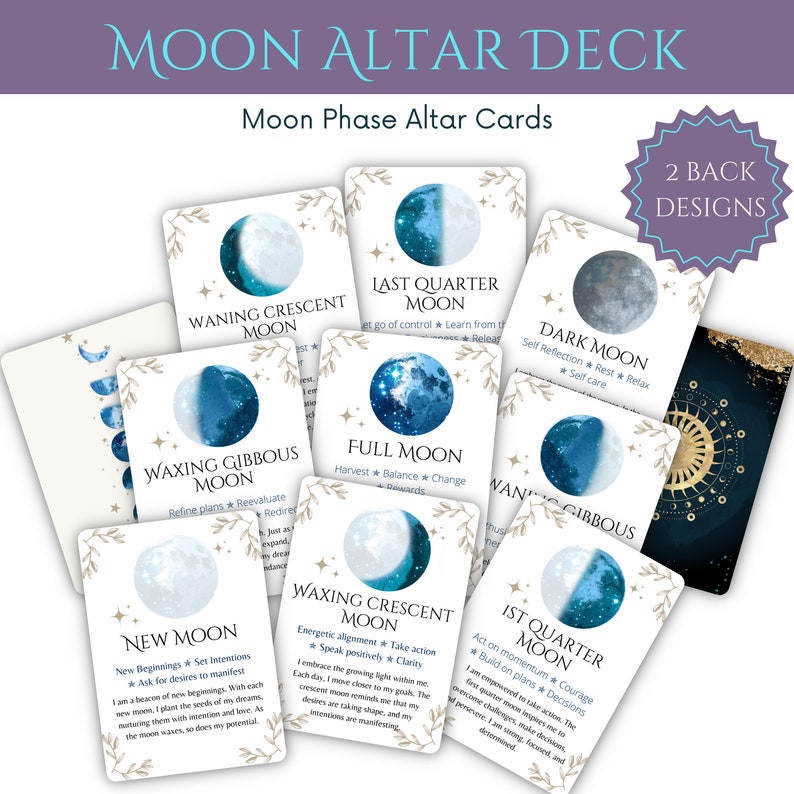 Blue Moon Phase Altar Cards Printable All 9 Lunar Phases, Digital PDF ...