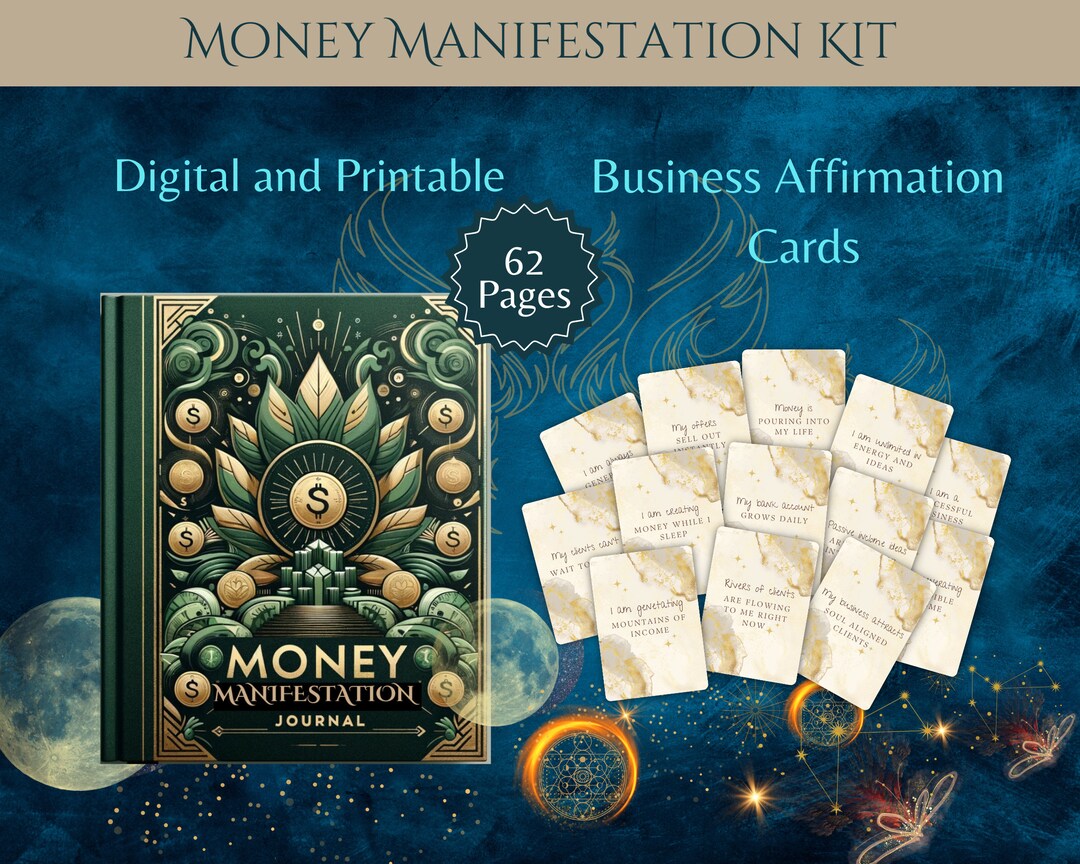 Money Manifestation Journal & 60-card Business Affirmation Deck Bundle: Achieve Financial ...