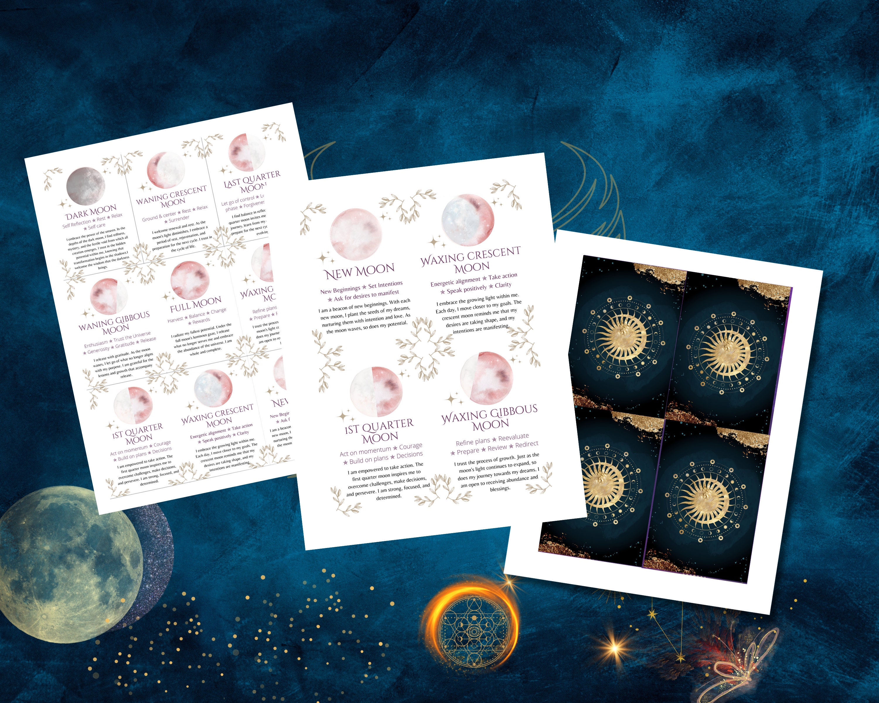 Moon Altar Cards Printable All 9 Moon Phases, Pink Digital PDF, Moon ...