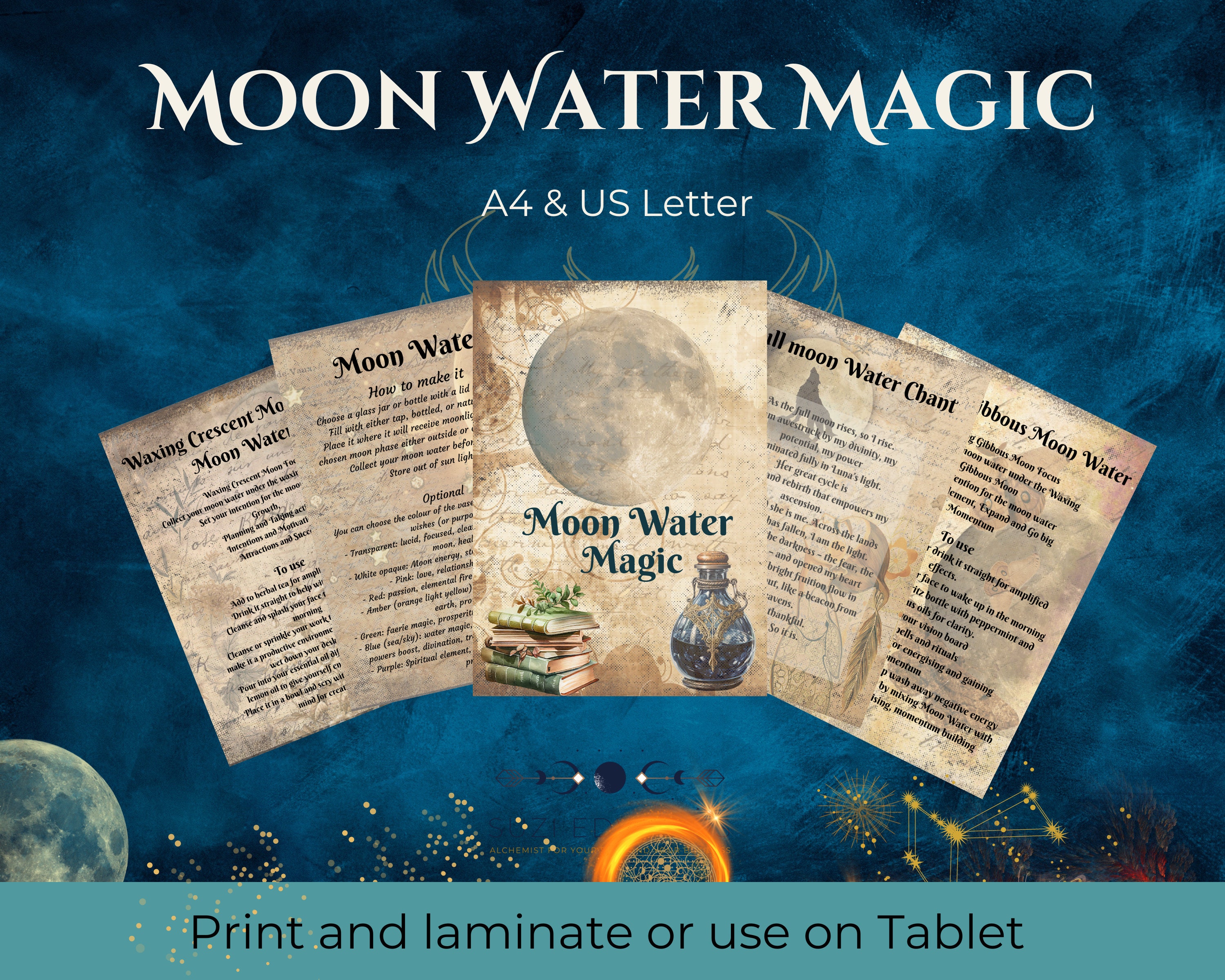 Moon Water Grimoire Pages, Printable and Digital, Book of Shadows, Moon ...