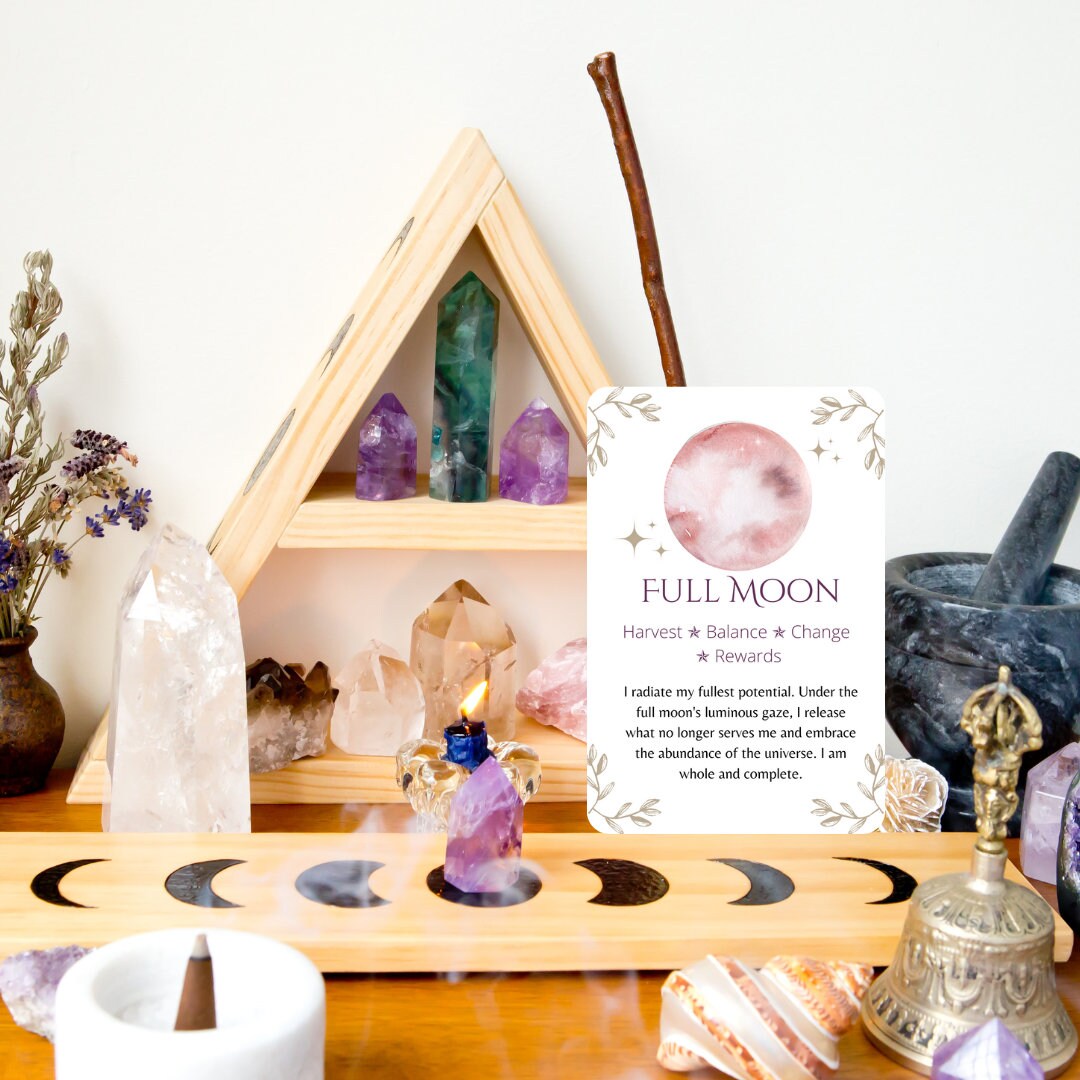 Moon Altar Cards Printable All 9 Moon Phases, Pink Digital PDF, Moon ...