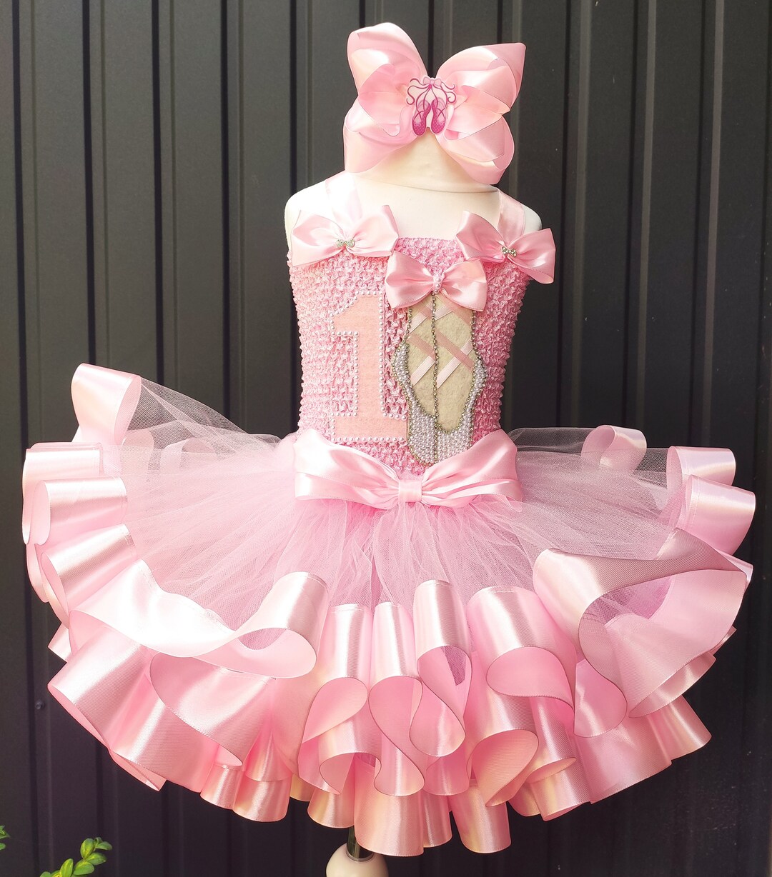Pink 1st Birthday Ballerina Custom Tutu Set for Girl , Ballet Dancing ...