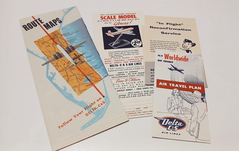 1950s Delta Flight Folio Florida Travel Brochures Postcard Stickers ...