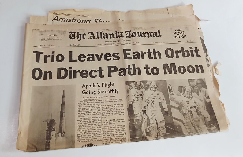 July 16, 1969 Apollo 11 Headline Newspaper the Atlanta Journal Vintage ...