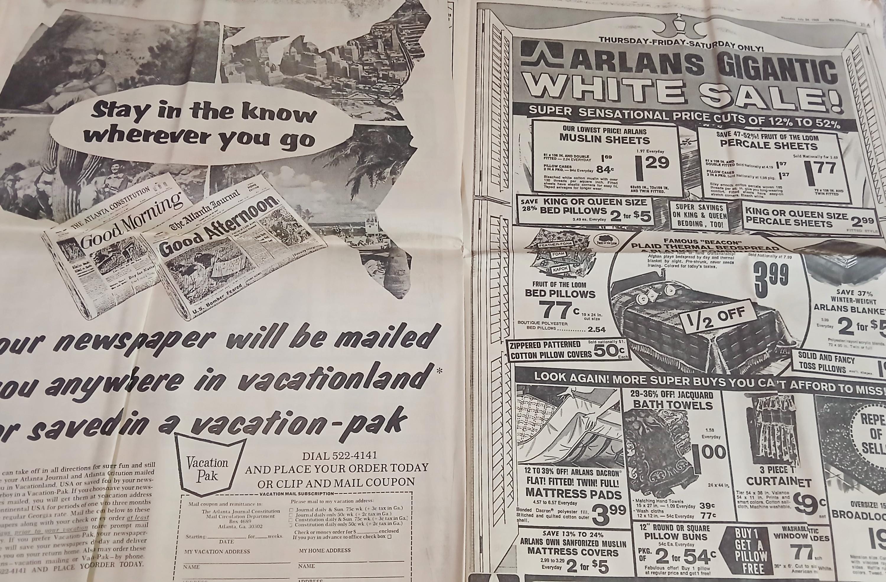 July 24th, 1969 Apollo 11 Headline Newspaper the Atlanta Journal ...